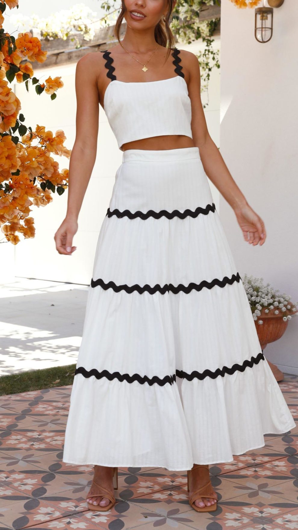 Toperth White Ric Rac Trim Two-Piece Maxi Dress Set – Toperth
