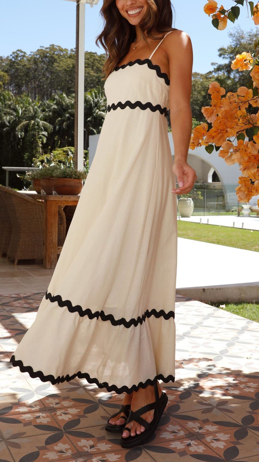 Toperth Sophisticated Beige Ric Rac Maxi Dress – Toperth