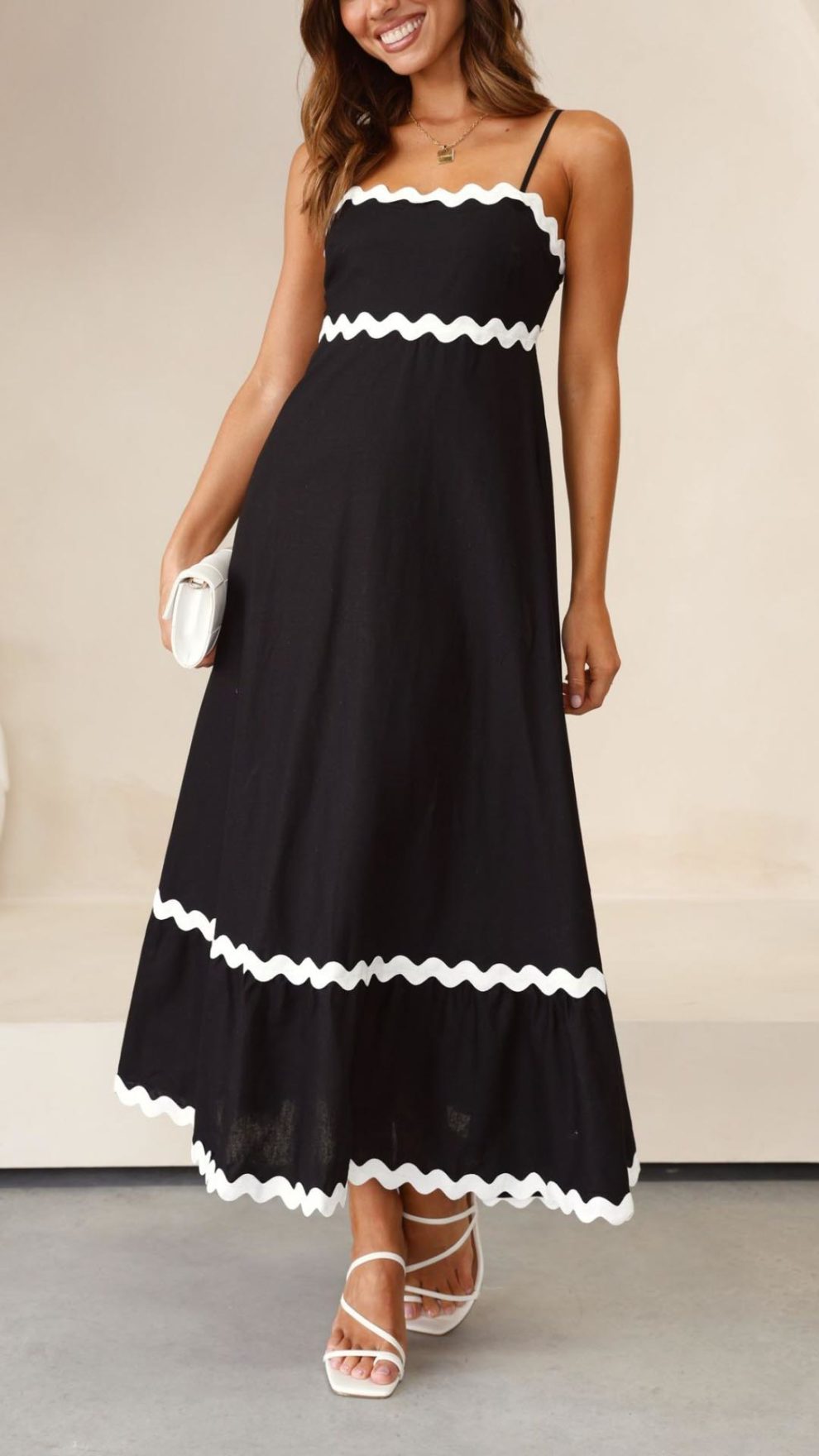 Toperth Sophisticated Black Ric Rac Maxi Dress – Toperth