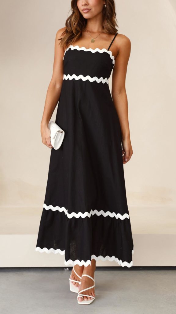 Toperth Sophisticated Black Ric Rac Maxi Dress – Toperth