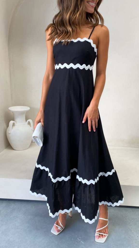 Toperth Sophisticated Black Ric Rac Maxi Dress – Toperth