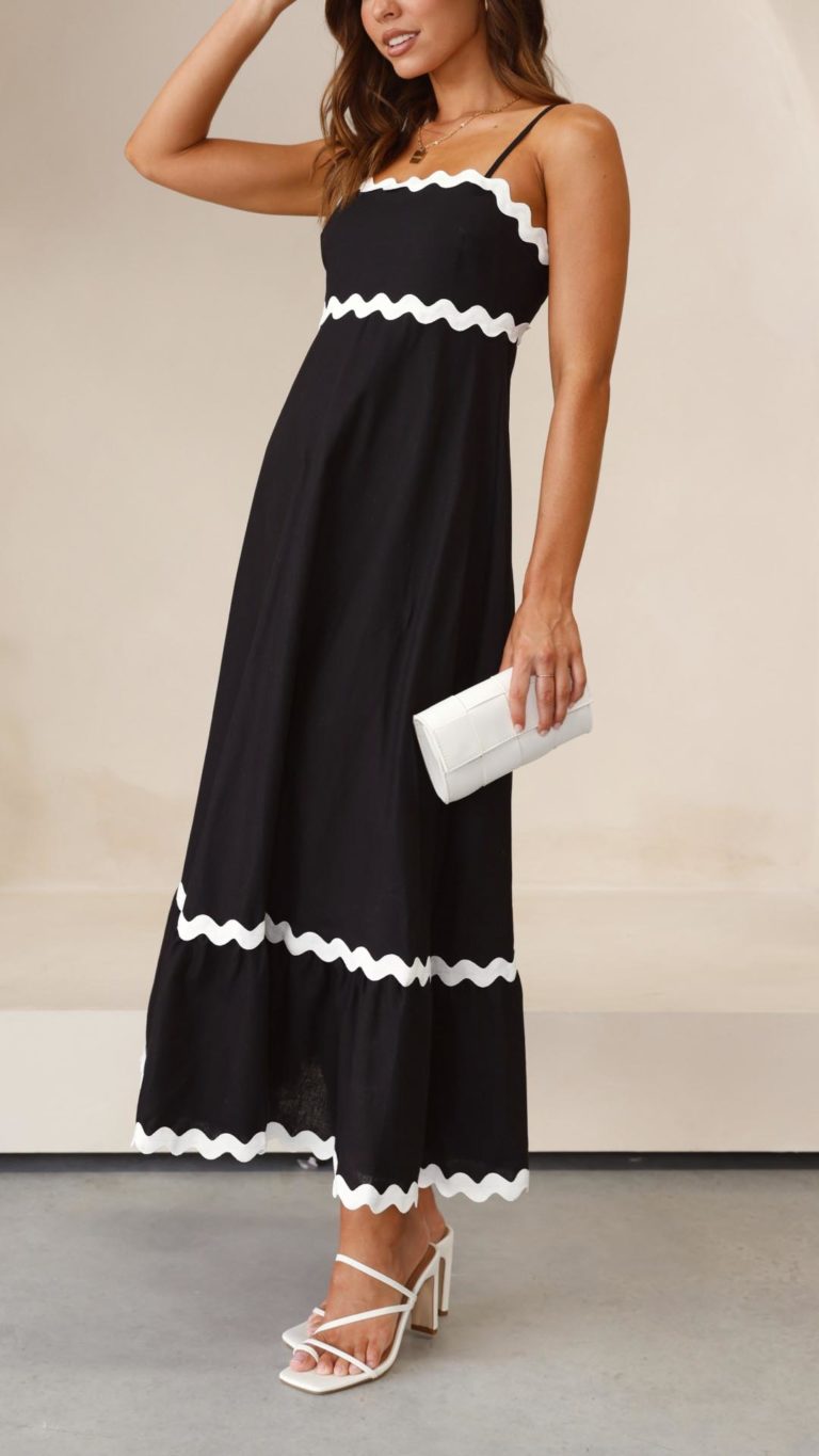Toperth Sophisticated Black Ric Rac Maxi Dress – Toperth