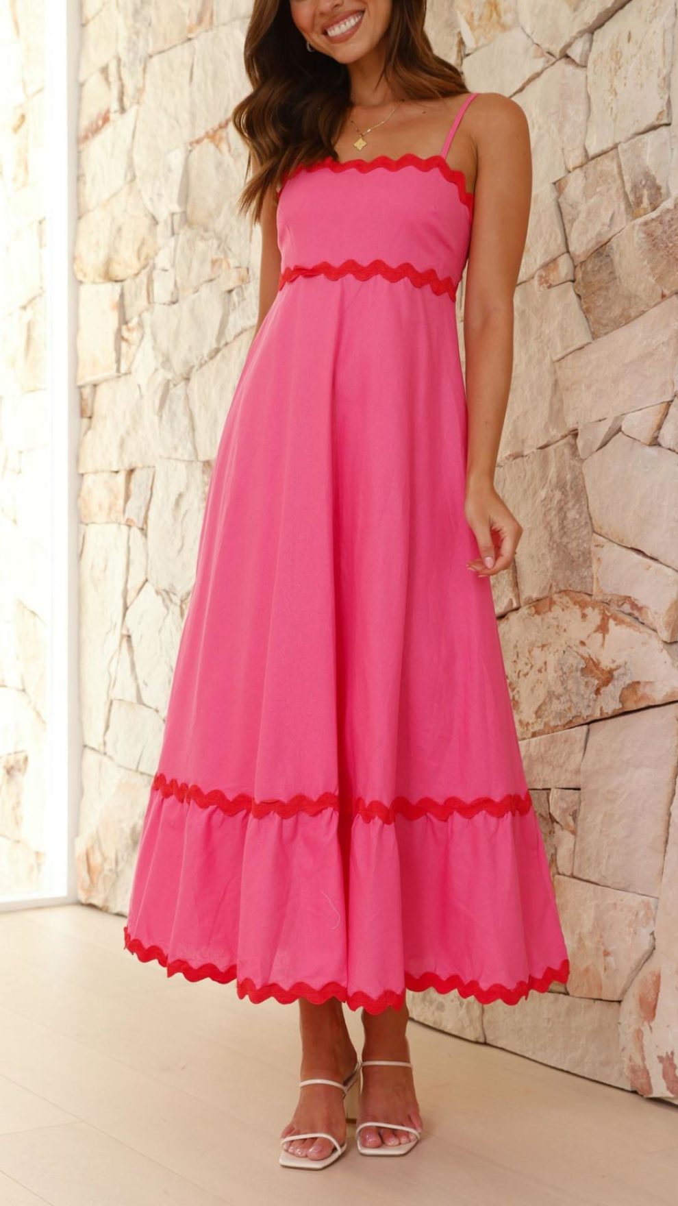 Toperth Sophisticated Rose Pink Ric Rac Maxi Dress – Toperth