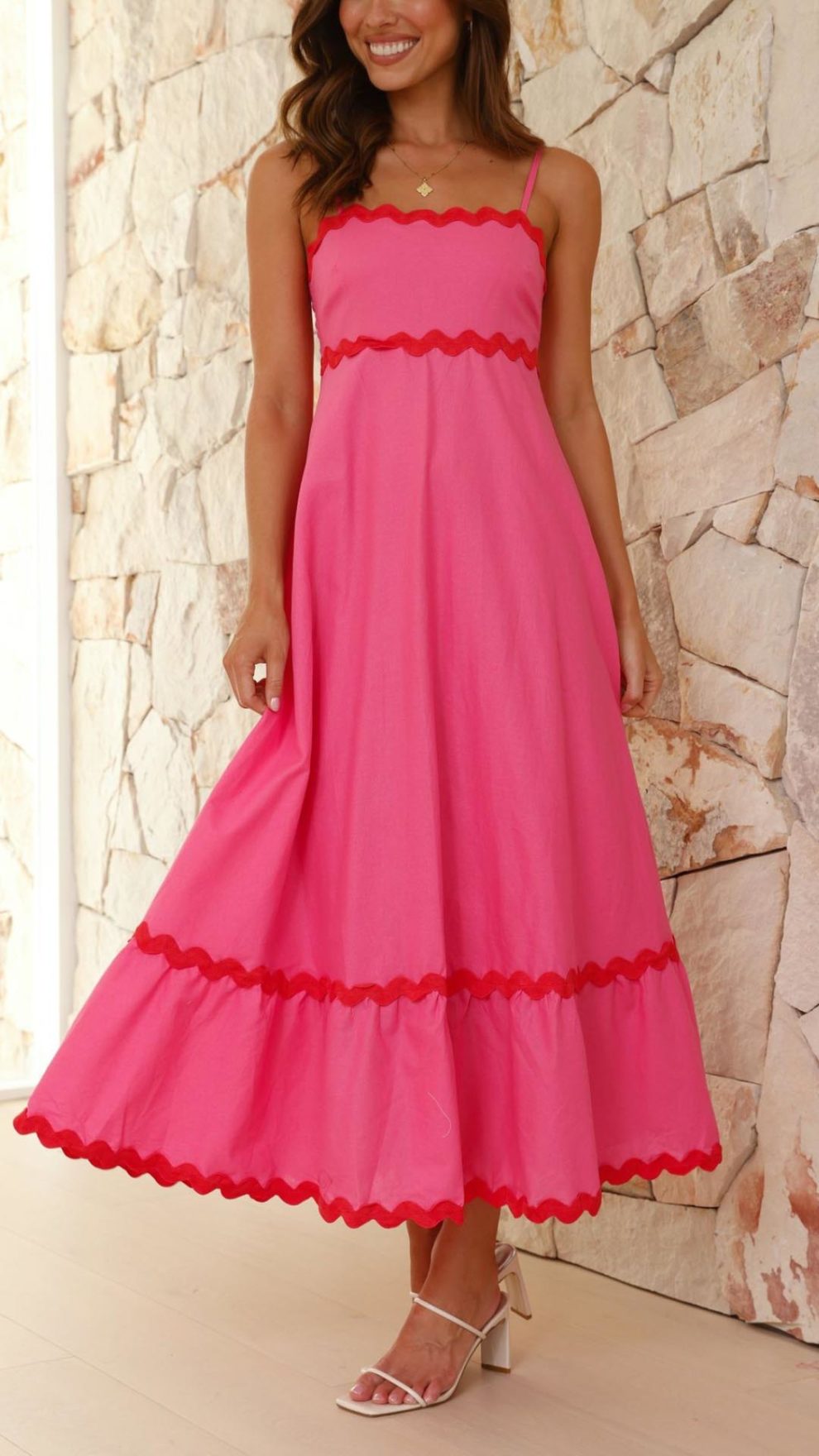 Toperth Sophisticated Rose Pink Ric Rac Maxi Dress – Toperth