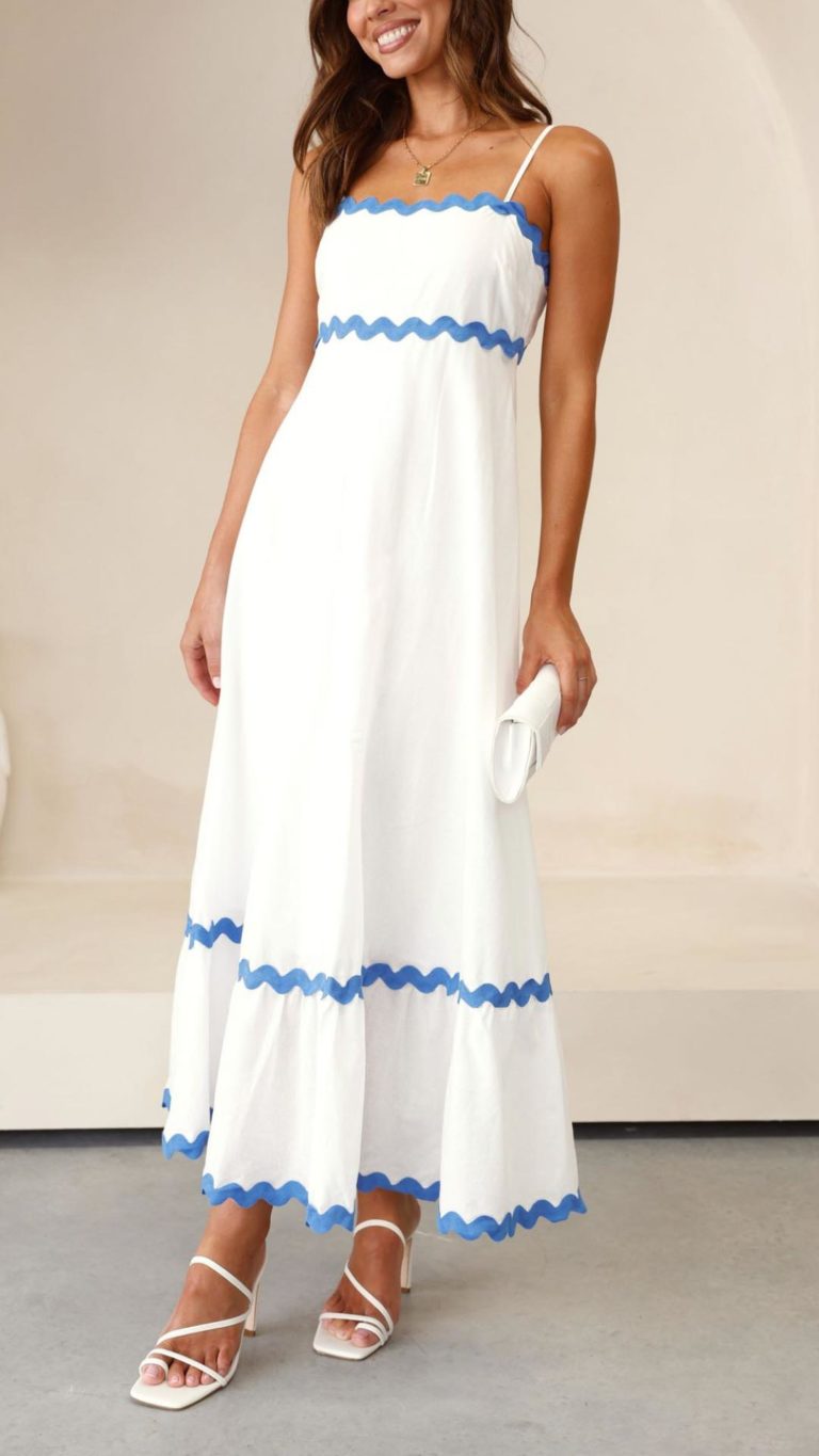 Toperth Sophisticated Blue Ric Rac Maxi Dress – Toperth