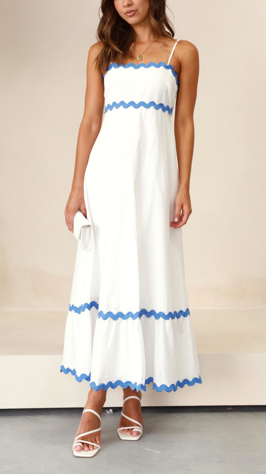 Toperth Sophisticated Blue Ric Rac Maxi Dress – Toperth
