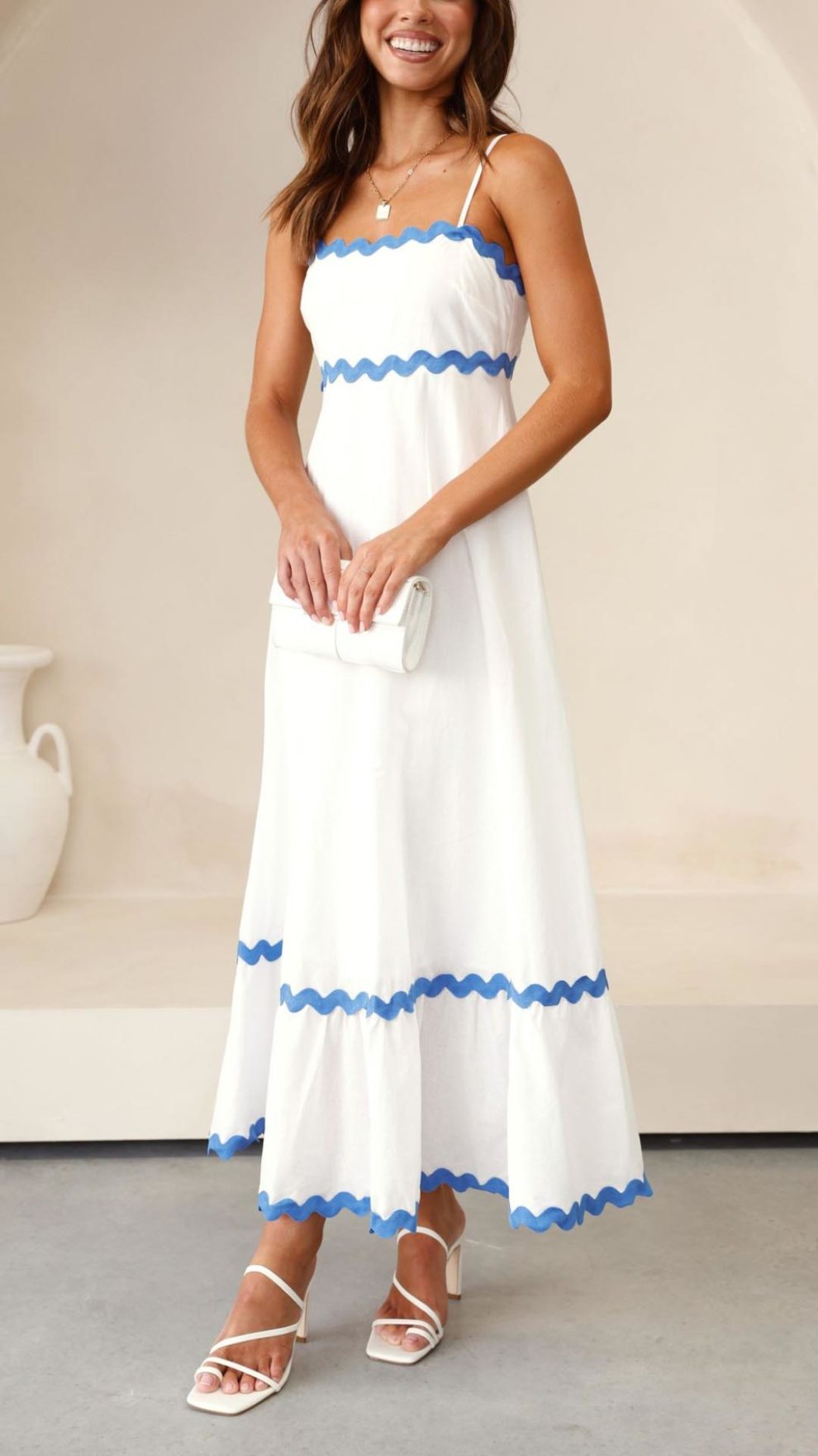 Toperth Sophisticated Blue Ric Rac Maxi Dress – Toperth