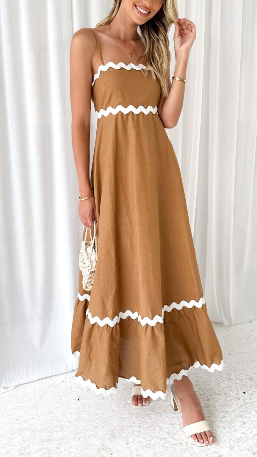 Toperth Sophisticated Brown Ric Rac Maxi Dress – Toperth