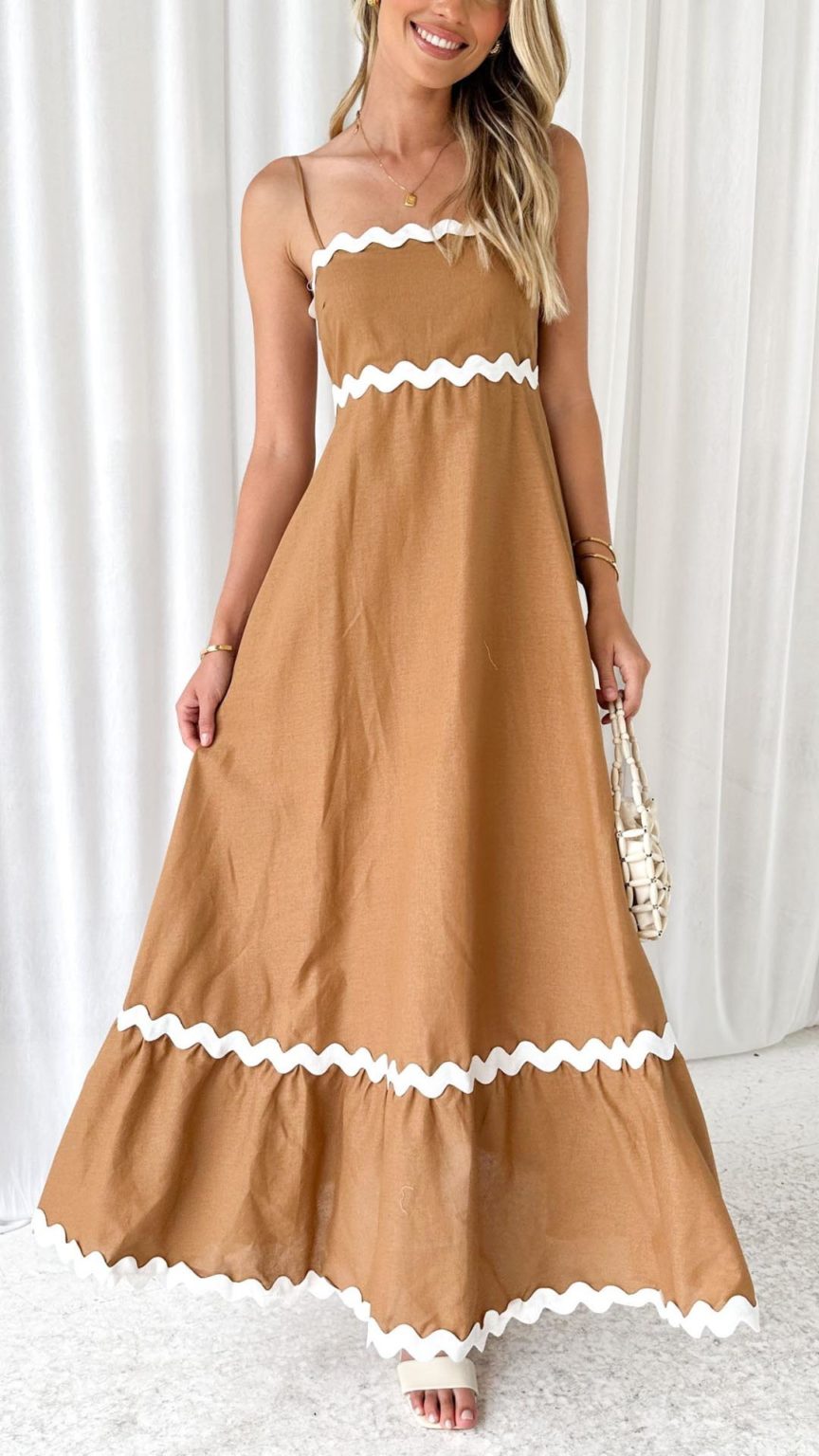 Toperth Sophisticated Brown Ric Rac Maxi Dress – Toperth