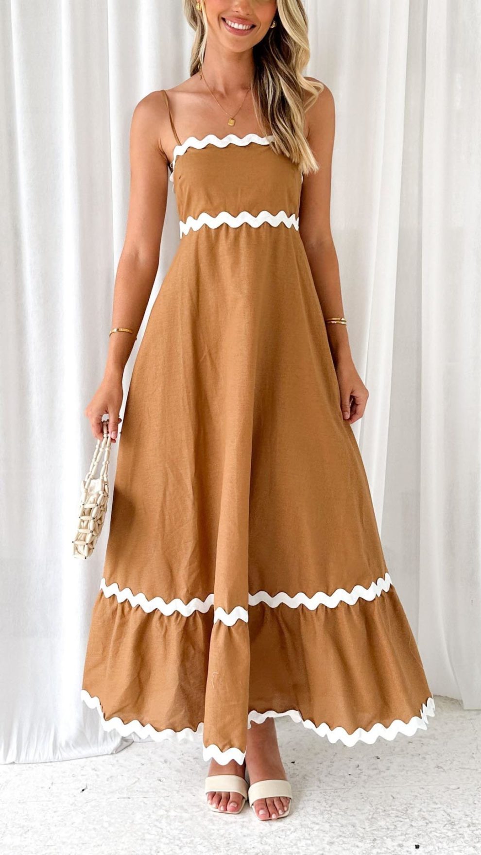 Toperth Sophisticated Brown Ric Rac Maxi Dress – Toperth