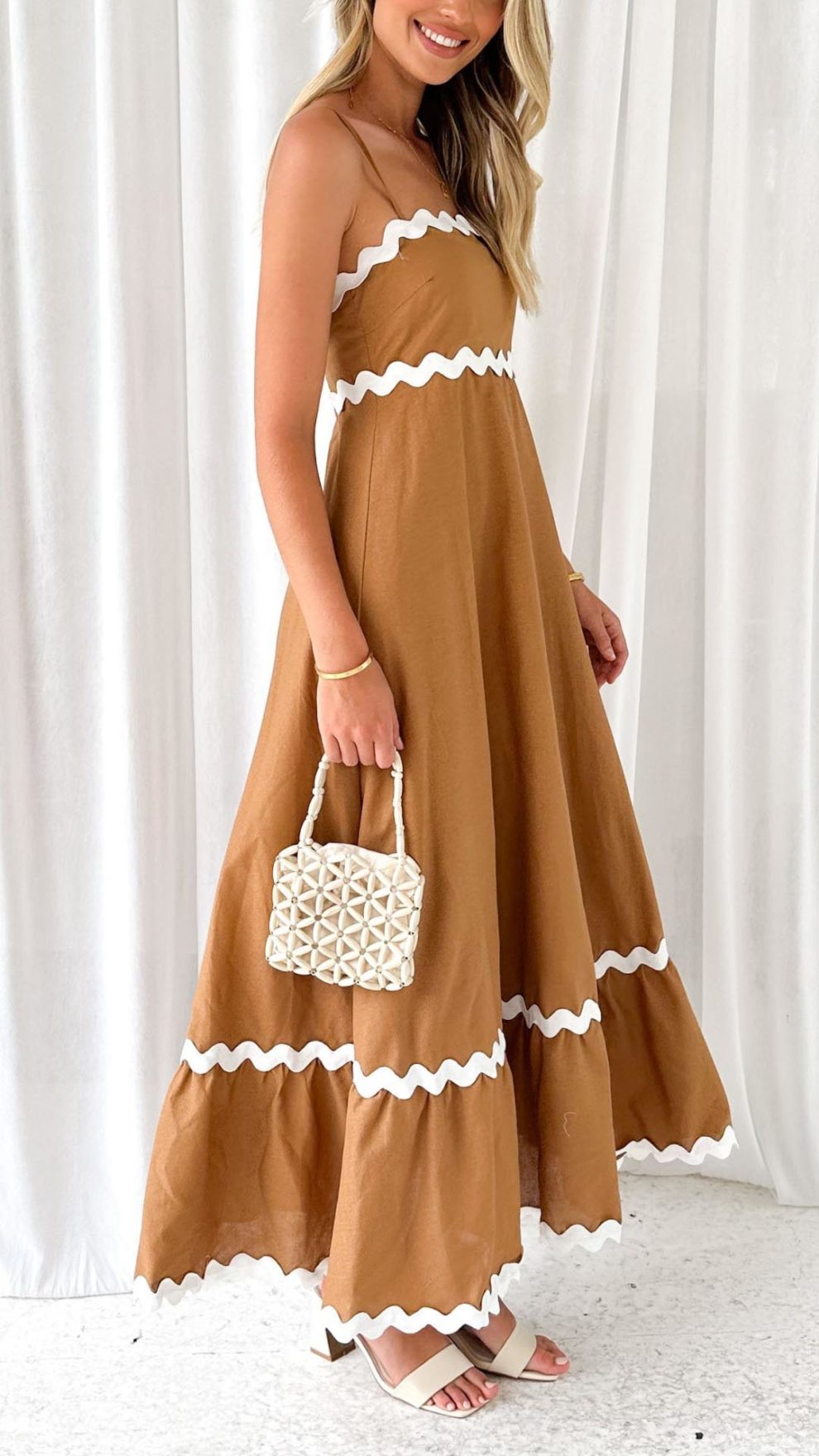 Toperth Sophisticated Brown Ric Rac Maxi Dress – Toperth