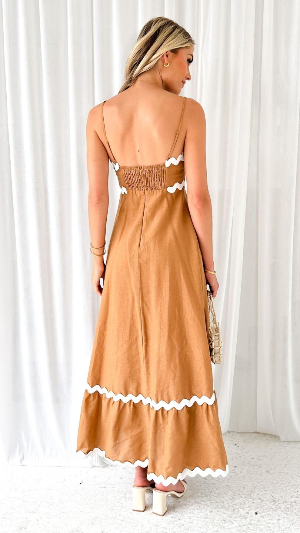 Toperth Sophisticated Brown Ric Rac Maxi Dress – Toperth