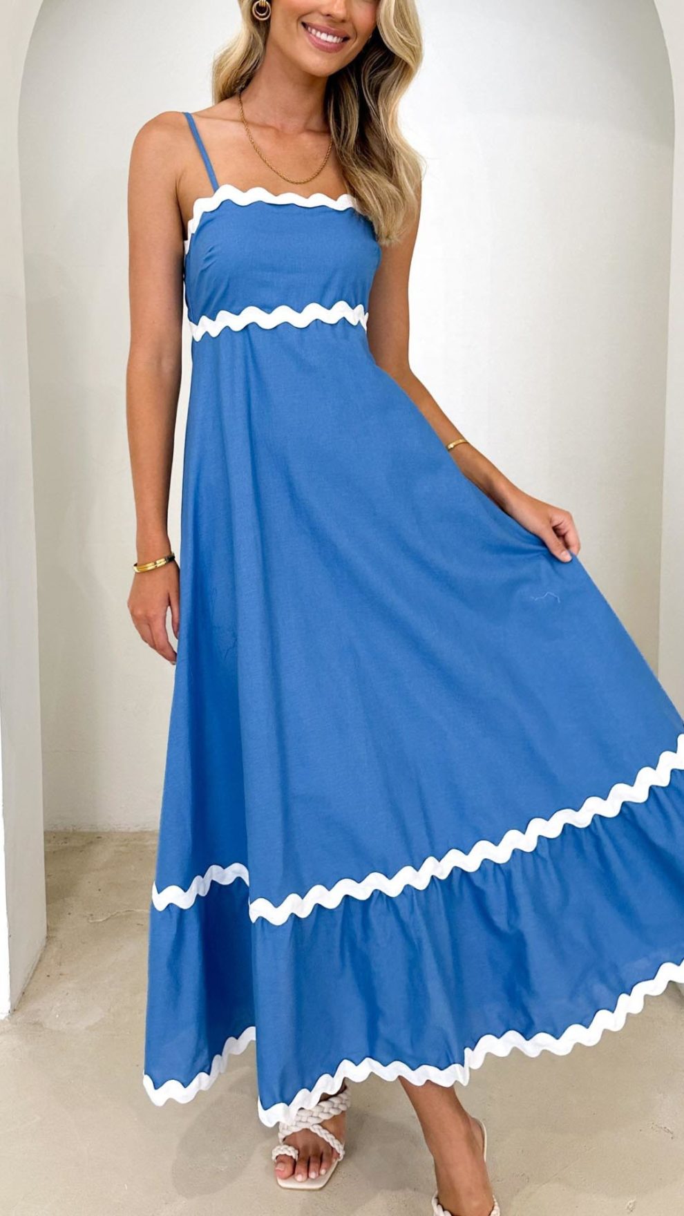 Toperth Sophisticated Navy Blue Ric Rac Maxi Dress – Toperth