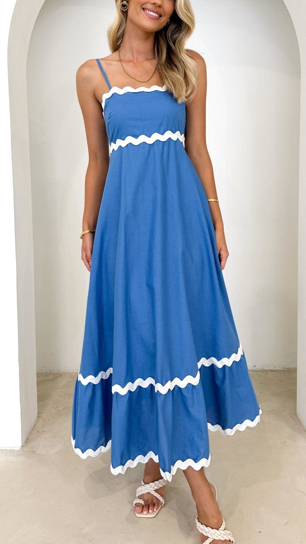 Toperth Sophisticated Navy Blue Ric Rac Maxi Dress – Toperth