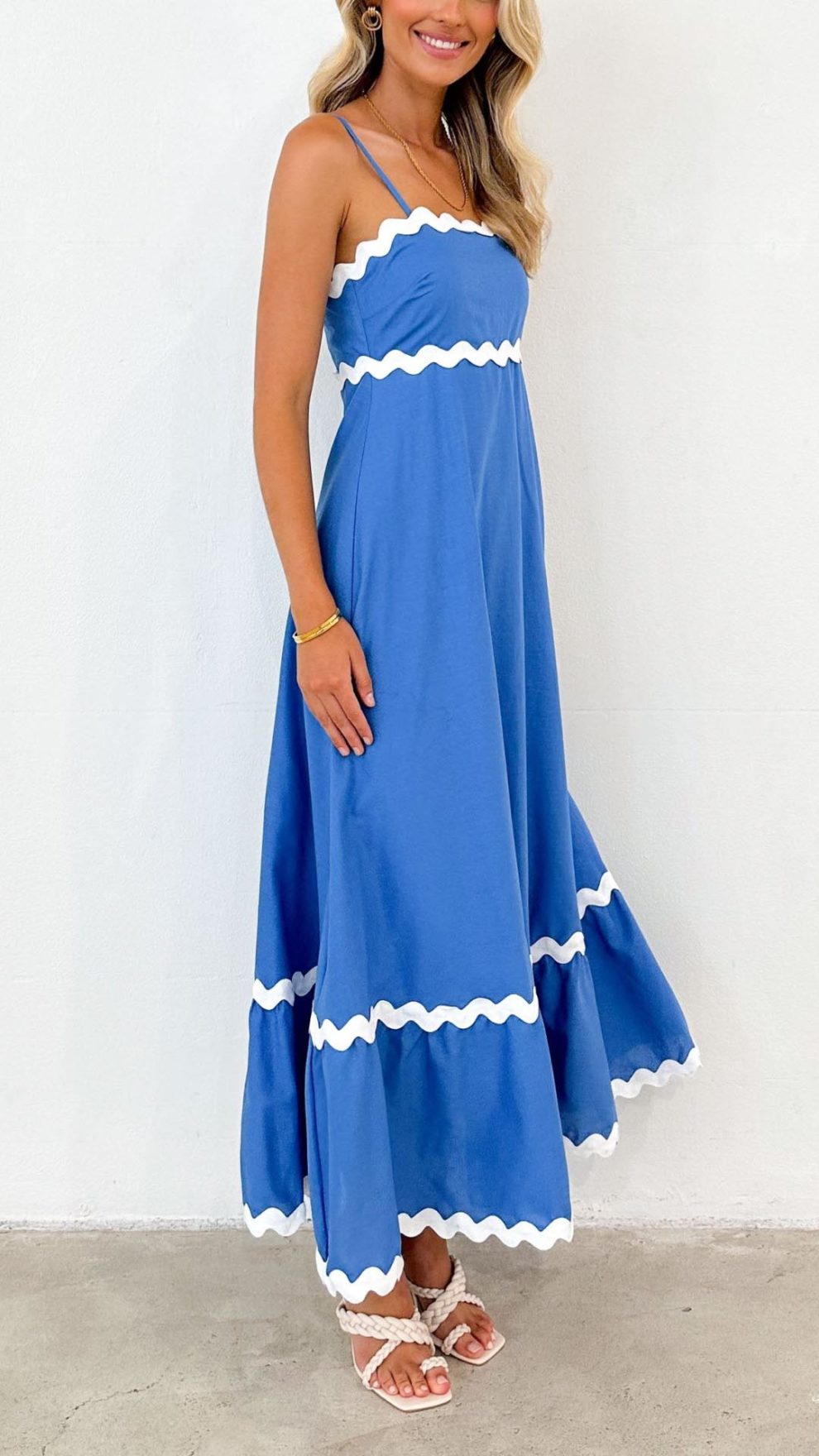 Toperth Sophisticated Navy Blue Ric Rac Maxi Dress – Toperth