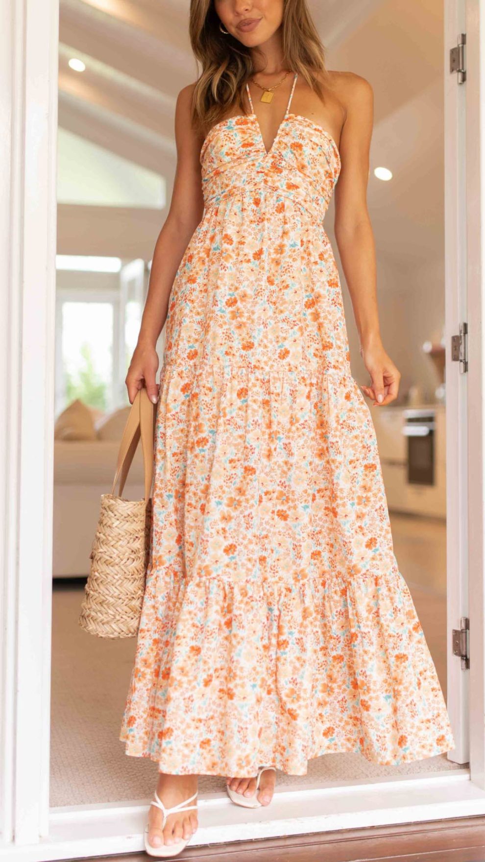 Toperth Bohemian Floral Halter Maxi Dress – Toperth