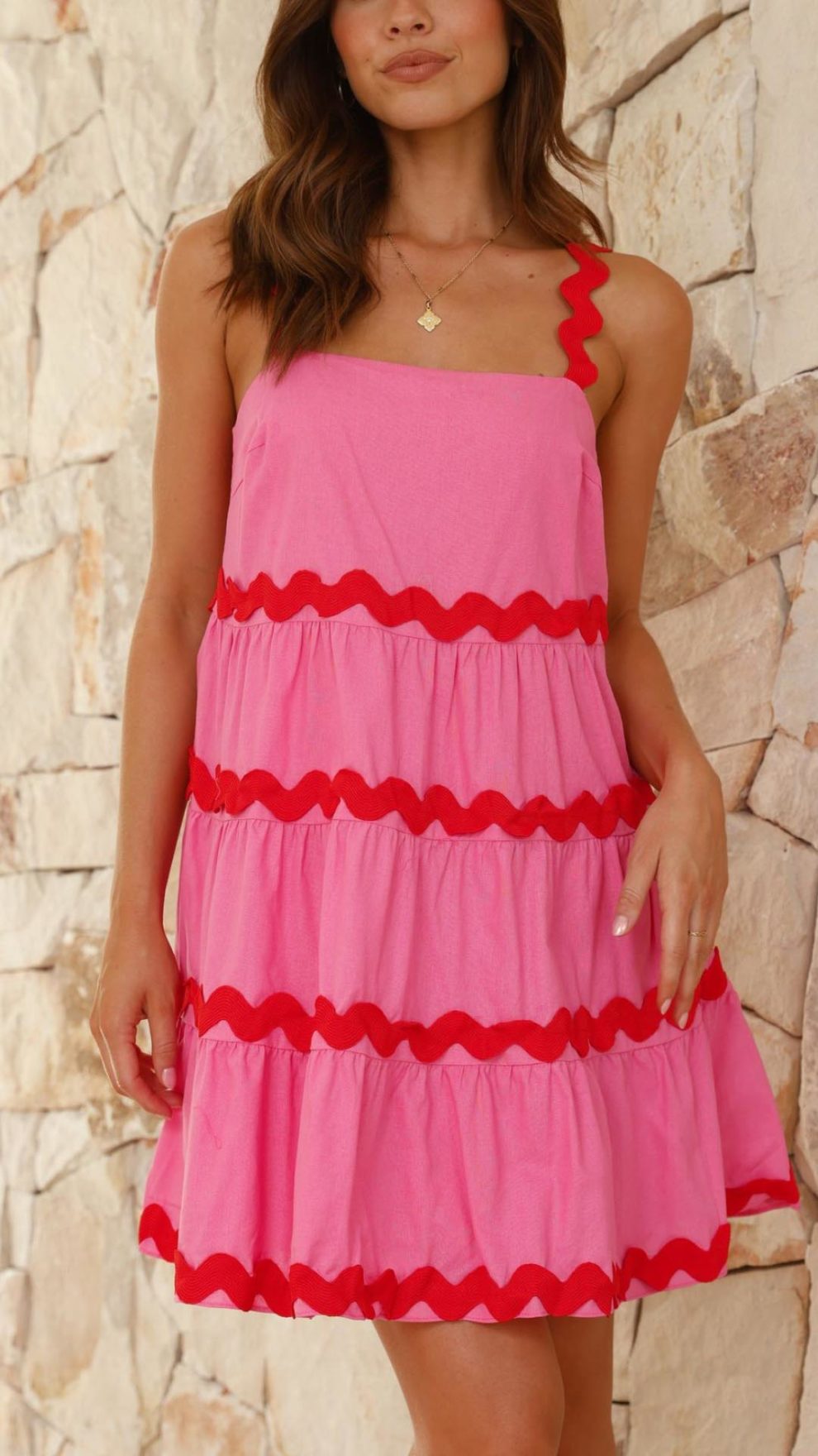 Toperth Pink Ric Rac Tiered Mini Dress – Toperth