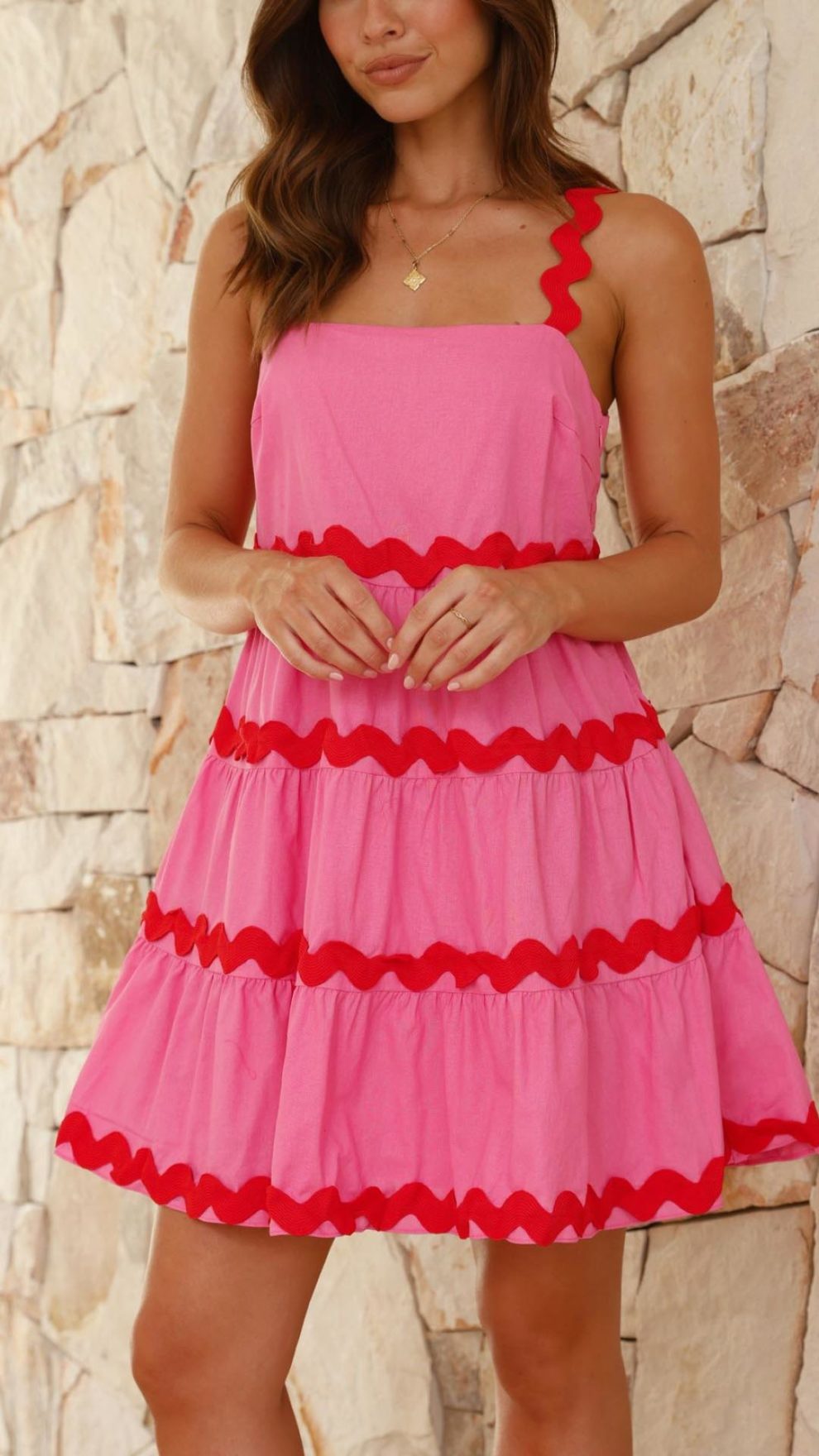 Toperth Pink Ric Rac Tiered Mini Dress – Toperth