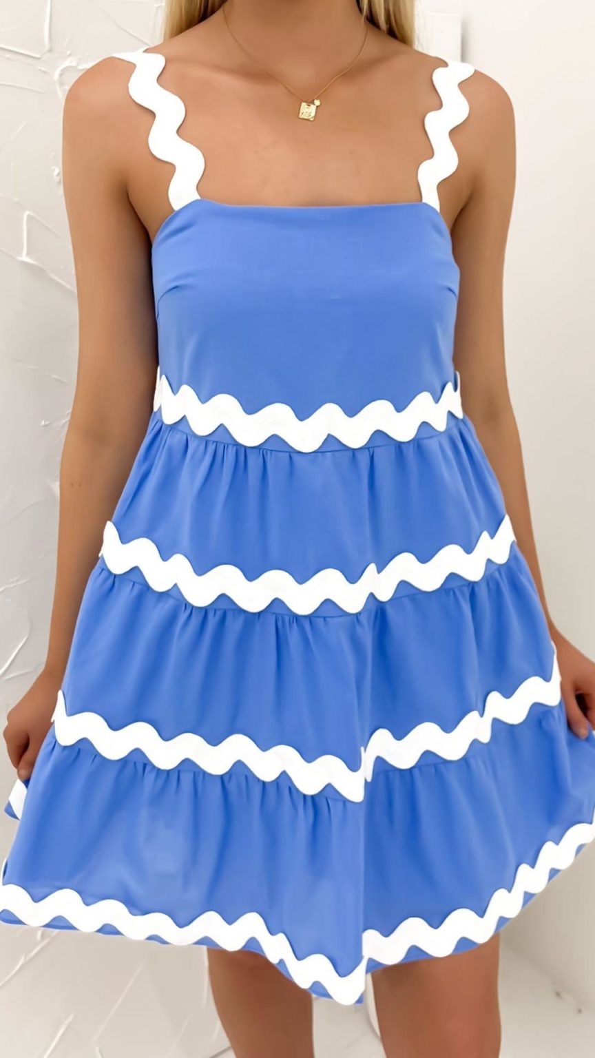 Toperth Blue Ric Rac Tiered Mini Dress – Toperth