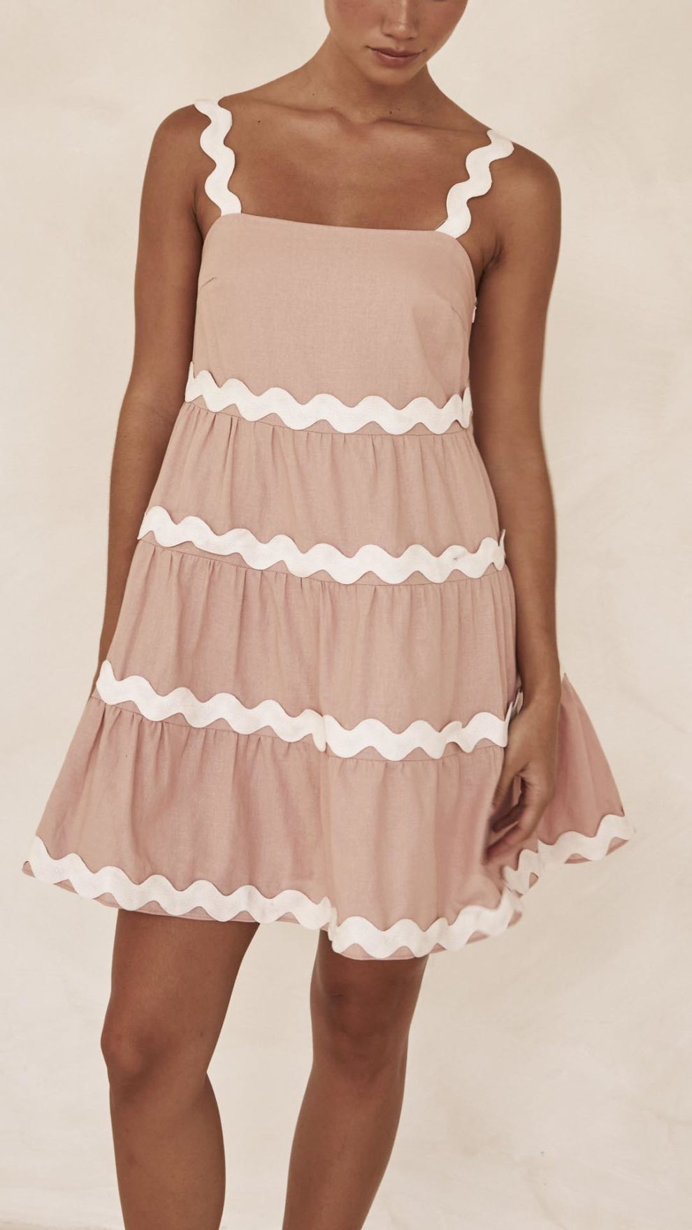 Toperth Beige Ric Rac Tiered Mini Dress – Toperth