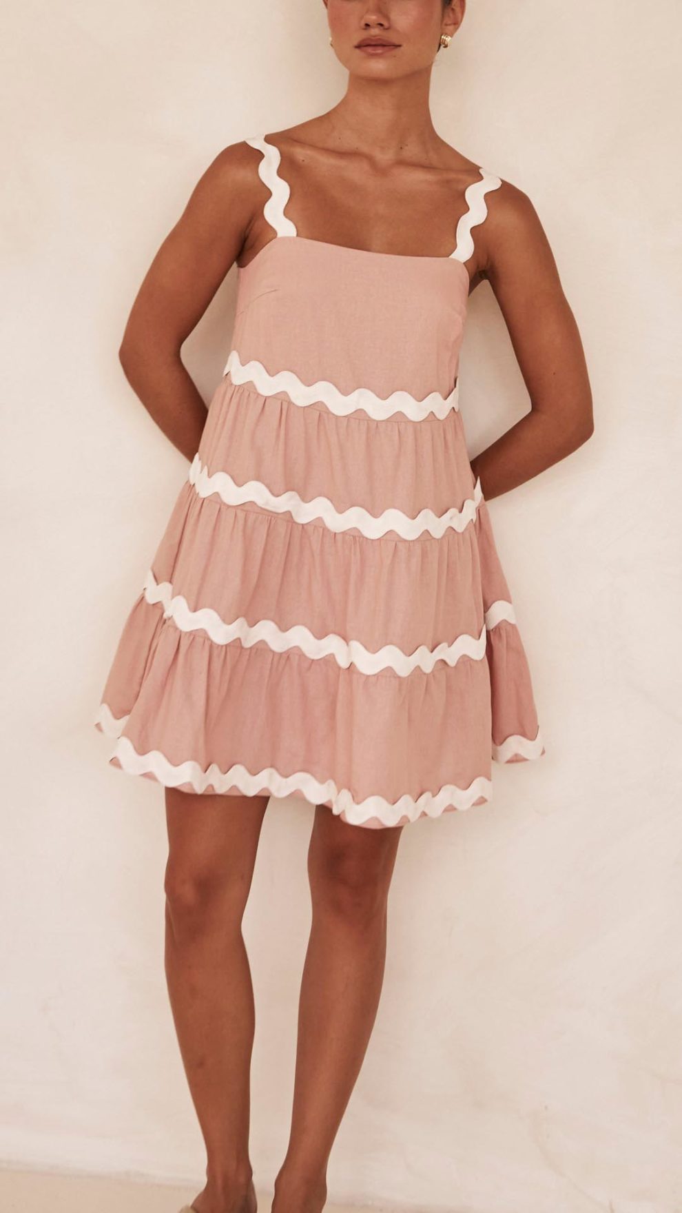 Toperth Beige Ric Rac Tiered Mini Dress – Toperth