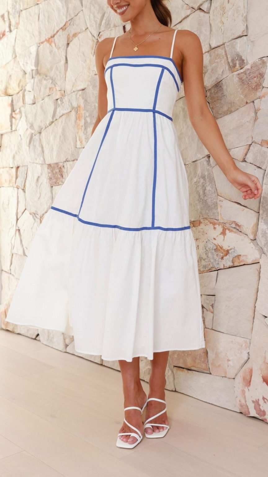 Toperth Chic Blue Contrast Midi Dress – Toperth