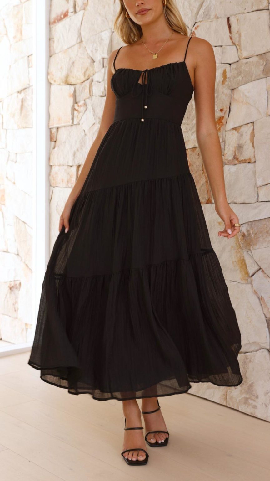 Toperth Black Shirred Maxi Dress – Toperth