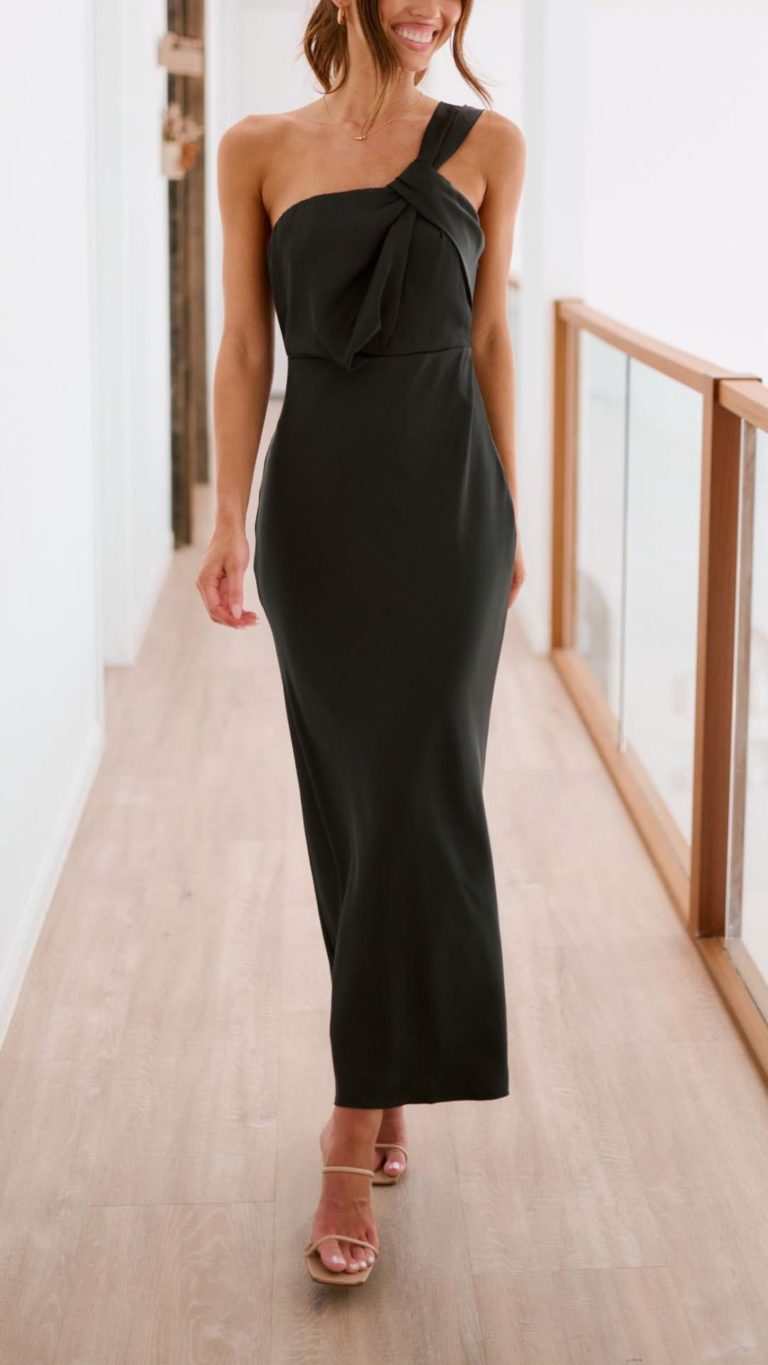 Toperth Black Draped Bust Maxi Dress – Toperth