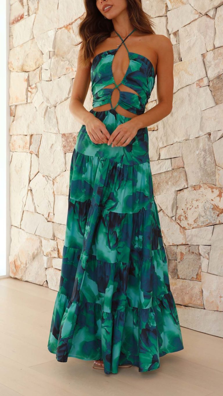 Toperth Green Cut Out Halter Maxi Dress – Toperth