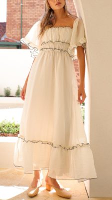 Toperth Cream Parisian Wide Sleeve Maxi Dress – Toperth