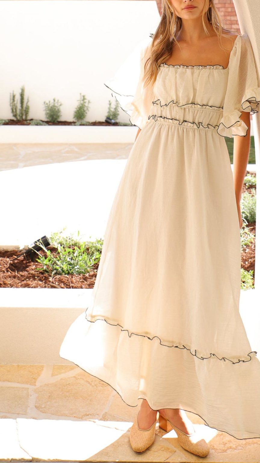 Toperth Cream Parisian Wide Sleeve Maxi Dress – Toperth