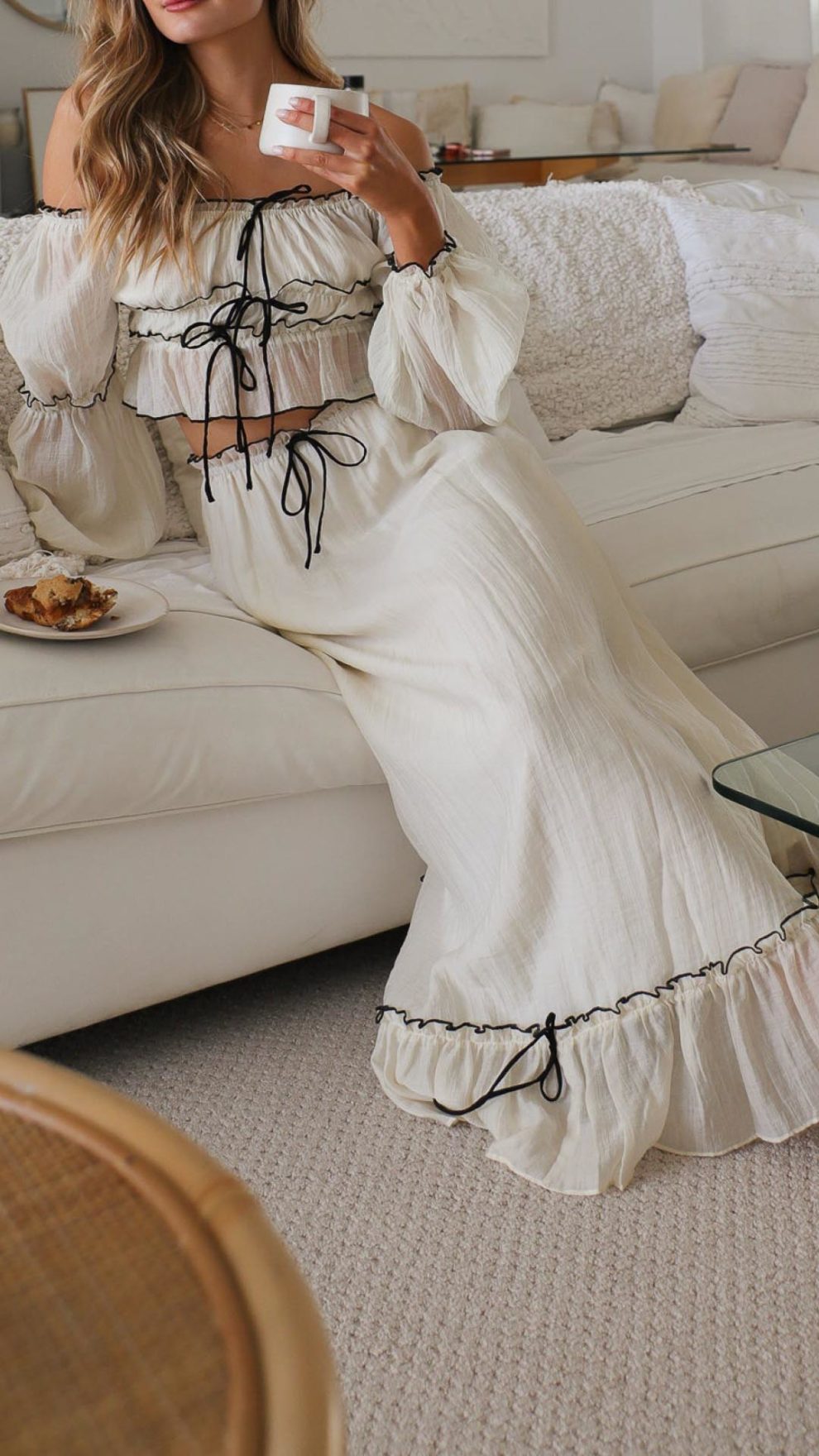 Toperth Cream Parisian Ruffled Two-Piece Set – Toperth