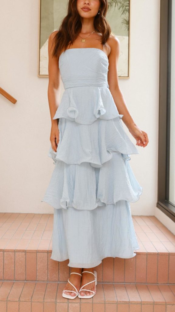 Toperth Blue Tiered Ruffle Maxi Dress – Toperth