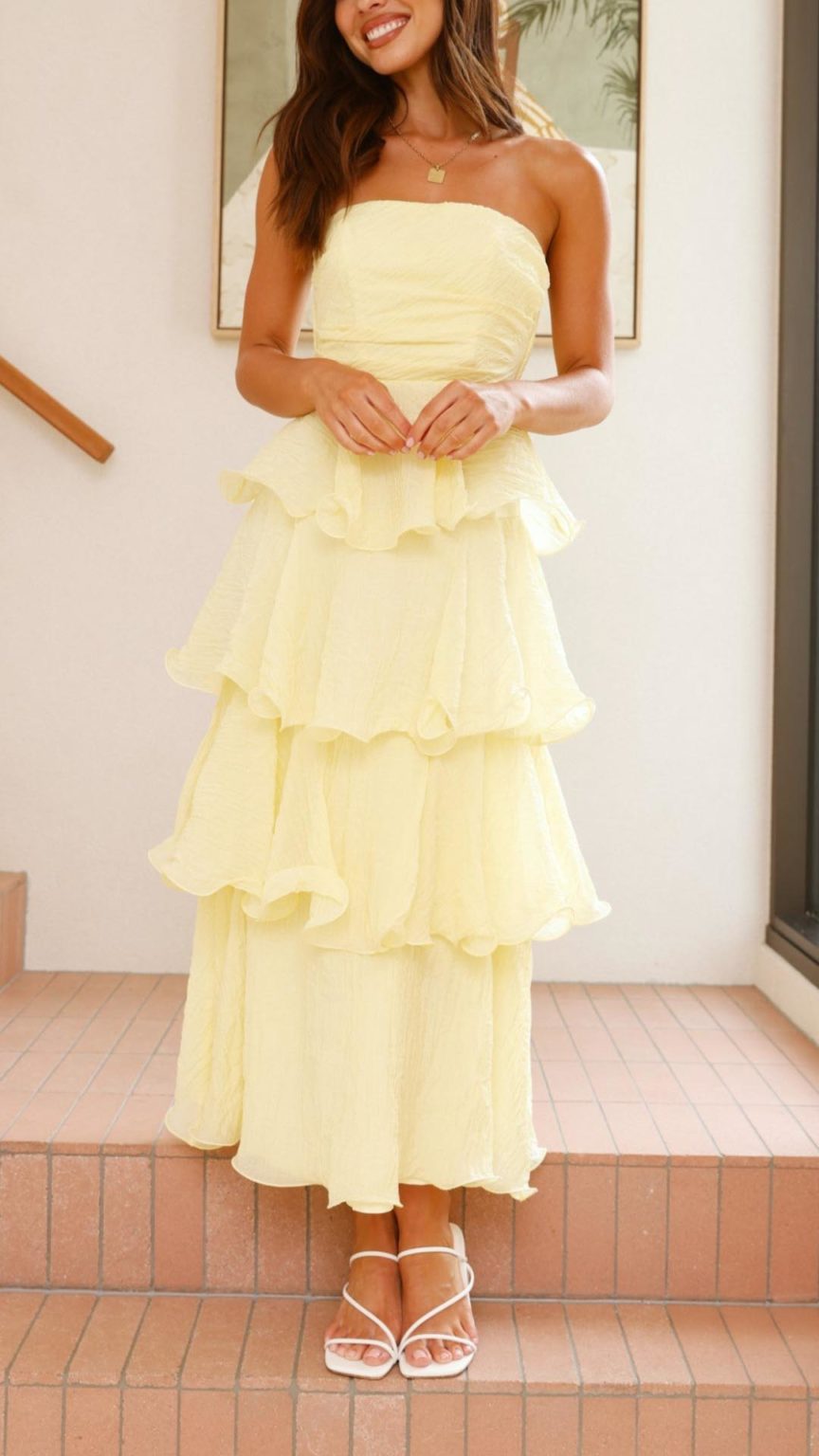 Toperth Yellow Tiered Ruffle Maxi Dress – Toperth