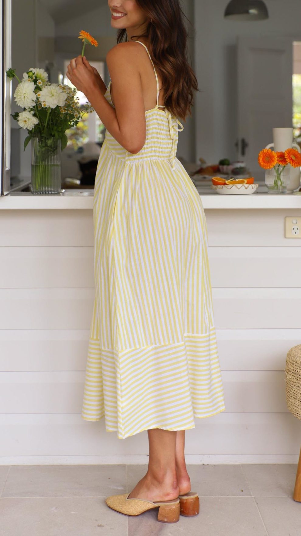 Toperth Yellow Striped Tie-Front Midi Dress – Toperth