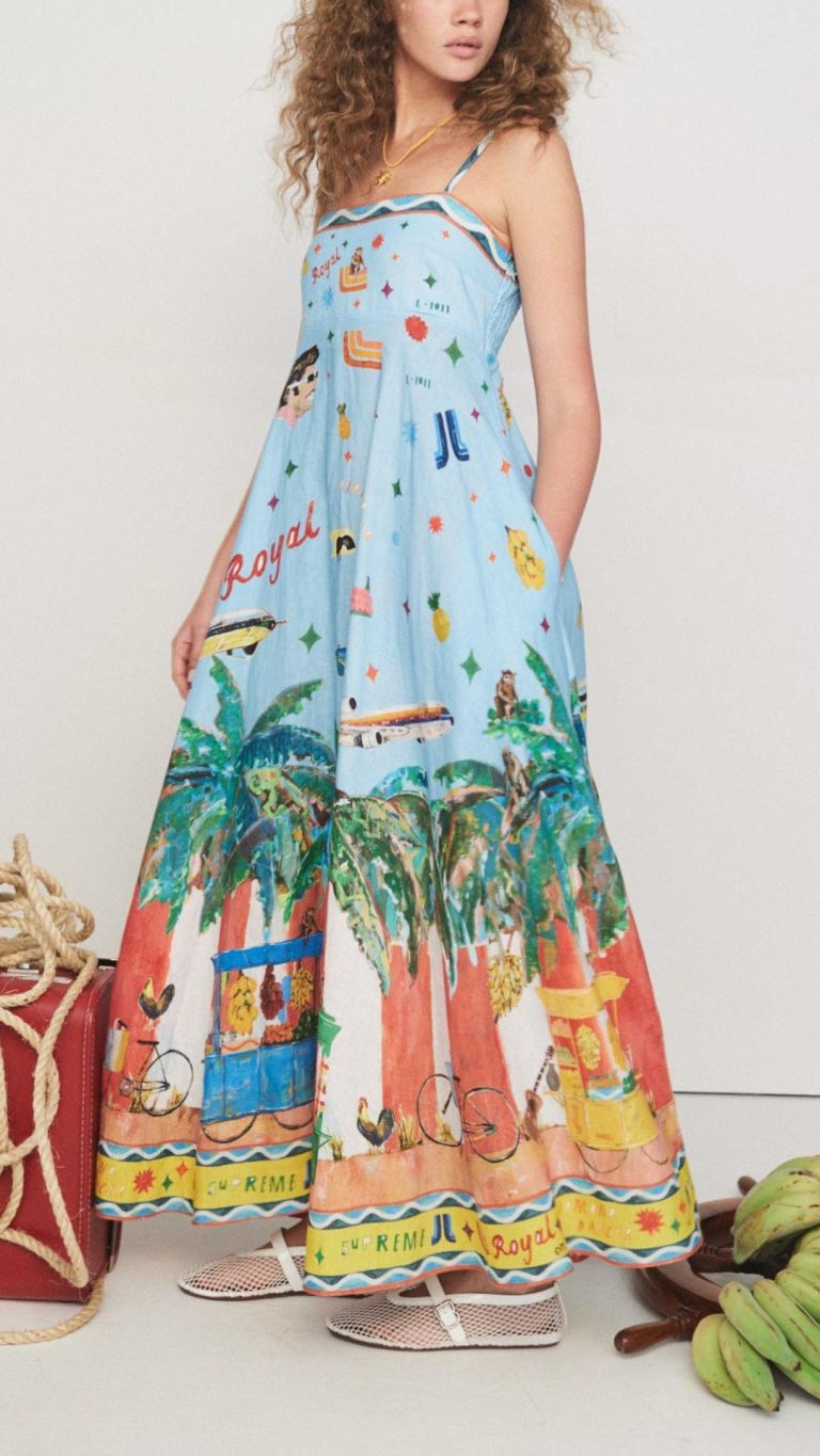 Toperth Tropical Artwork Midi Sundress With Shirred Back – Toperth