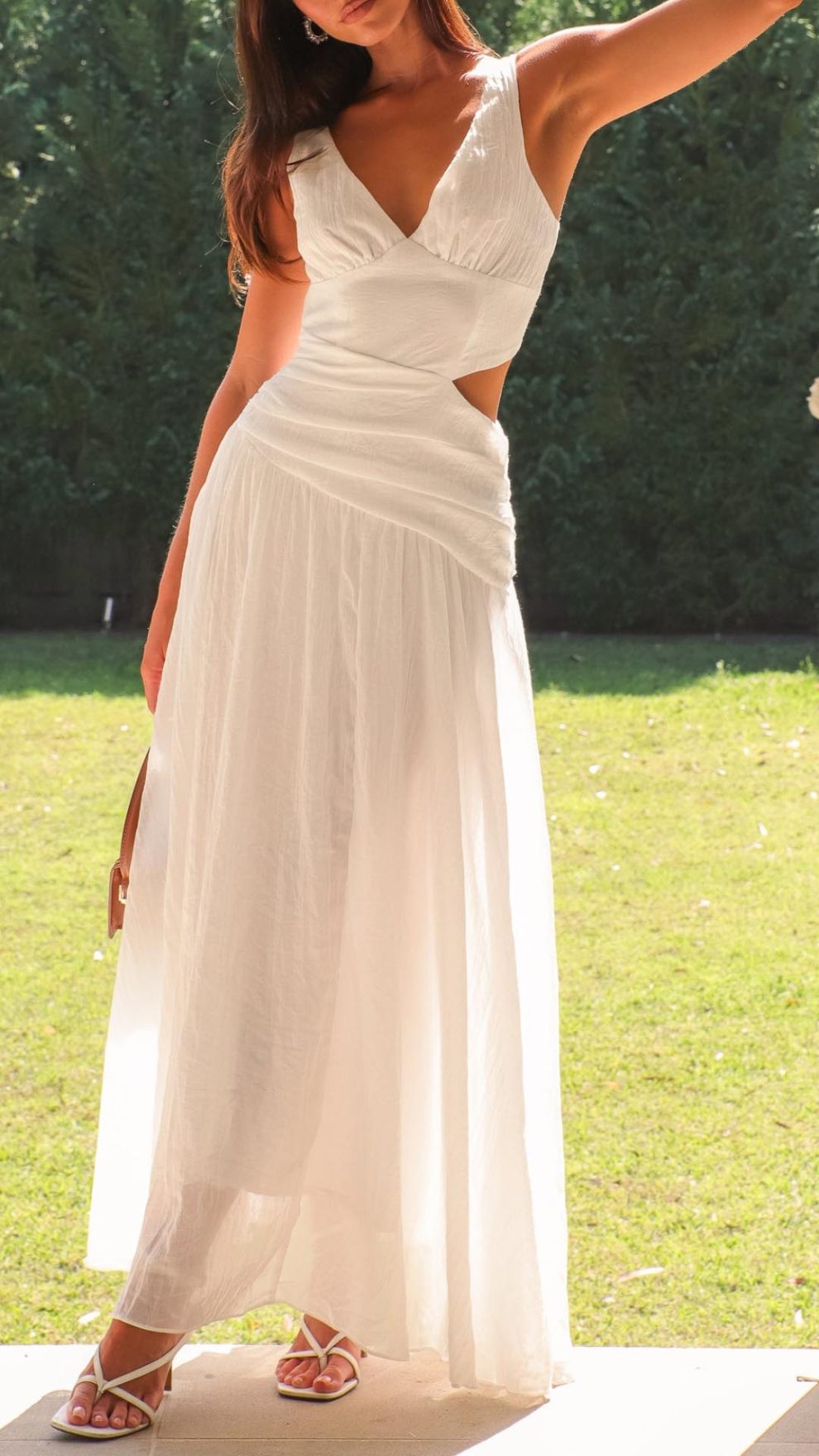 Toperth White V-Neck Side Cut-Out Maxi Dress – Toperth